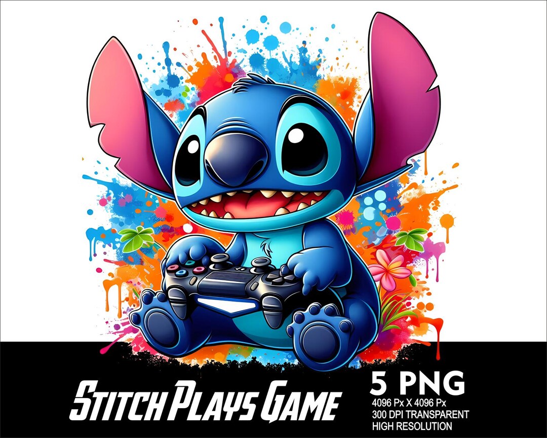 5 PNG Stitch Gamer Splash and Watercolor Transparent PNG File for ...
