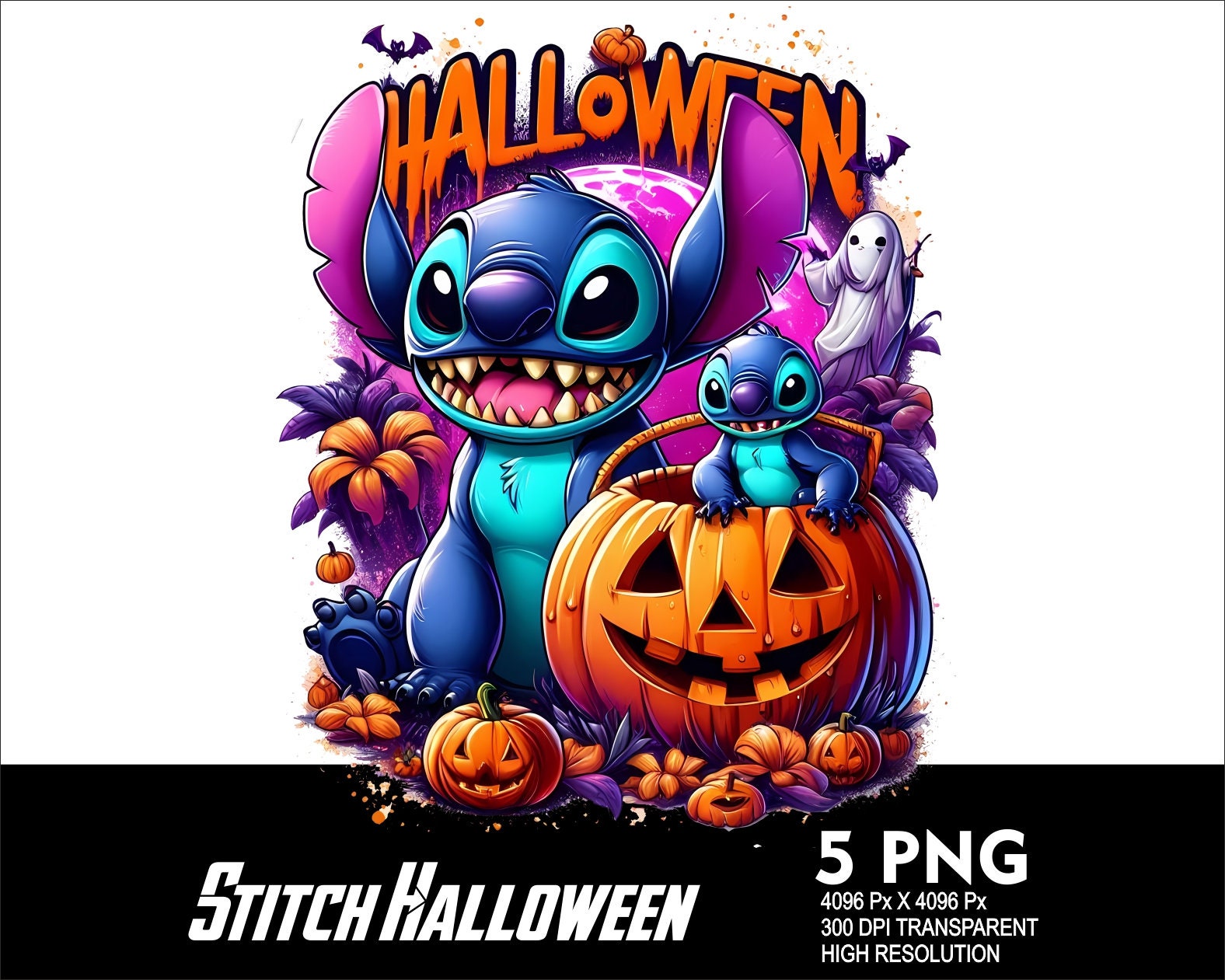 5 PNG Halloween Stitch Splash Transparent PNG File for Sublimation ...