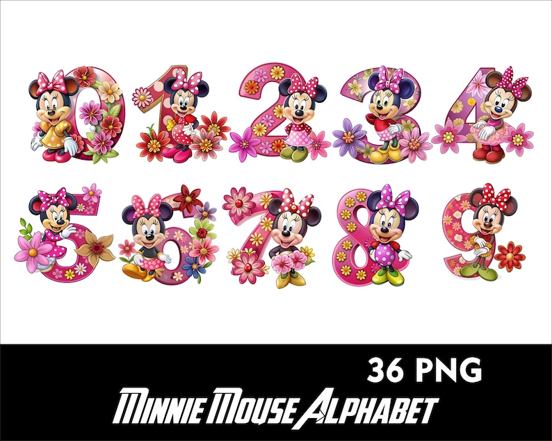 Minnie Alphabet Mouse Flower Font PNG Letters Girl Letters and Numbers ...