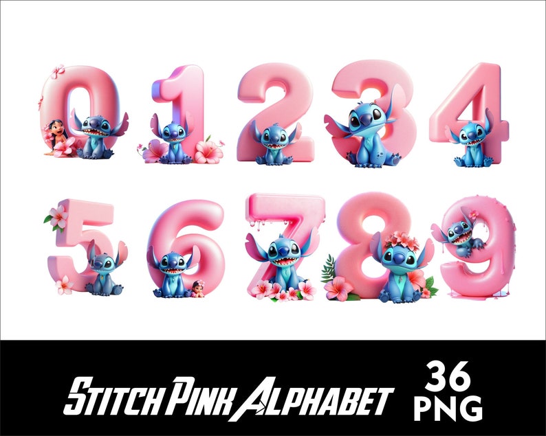 Stitch Pink Alphabet Girl Stitch Font PNG Hawaii Font and Numbers for ...