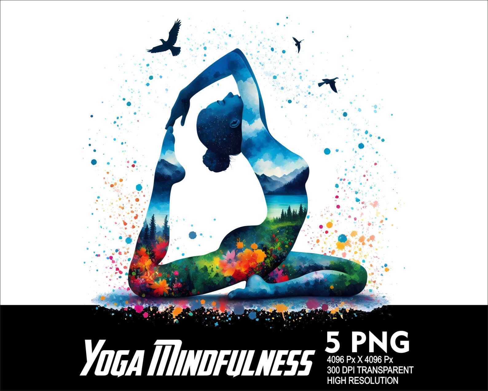 5 PNG Woman Yoga Meditation Art Mindfulness Design Splash Transparent ...