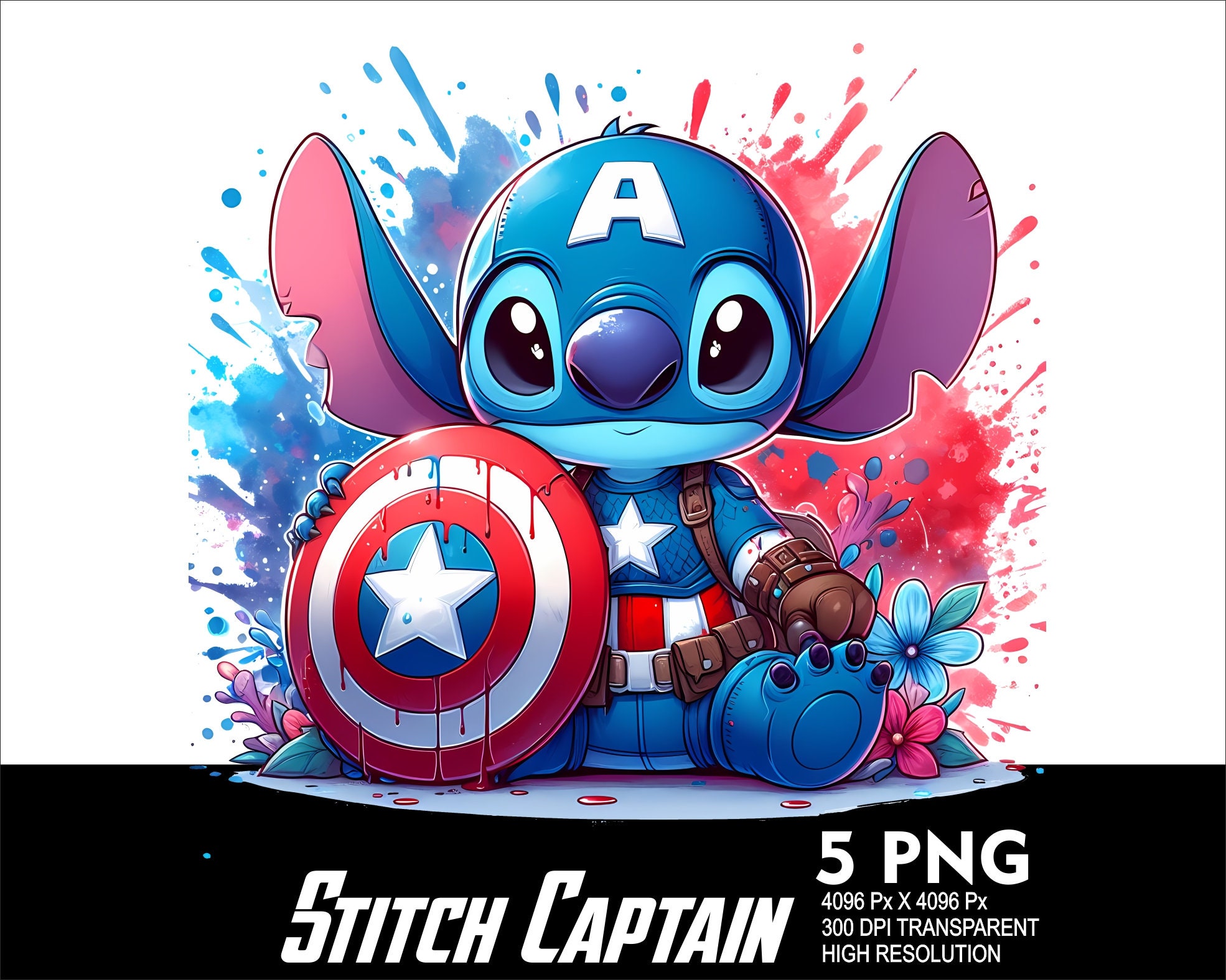 5 PNG Hero Stitch Captain Splash and Watercolor Transparent PNG File ...