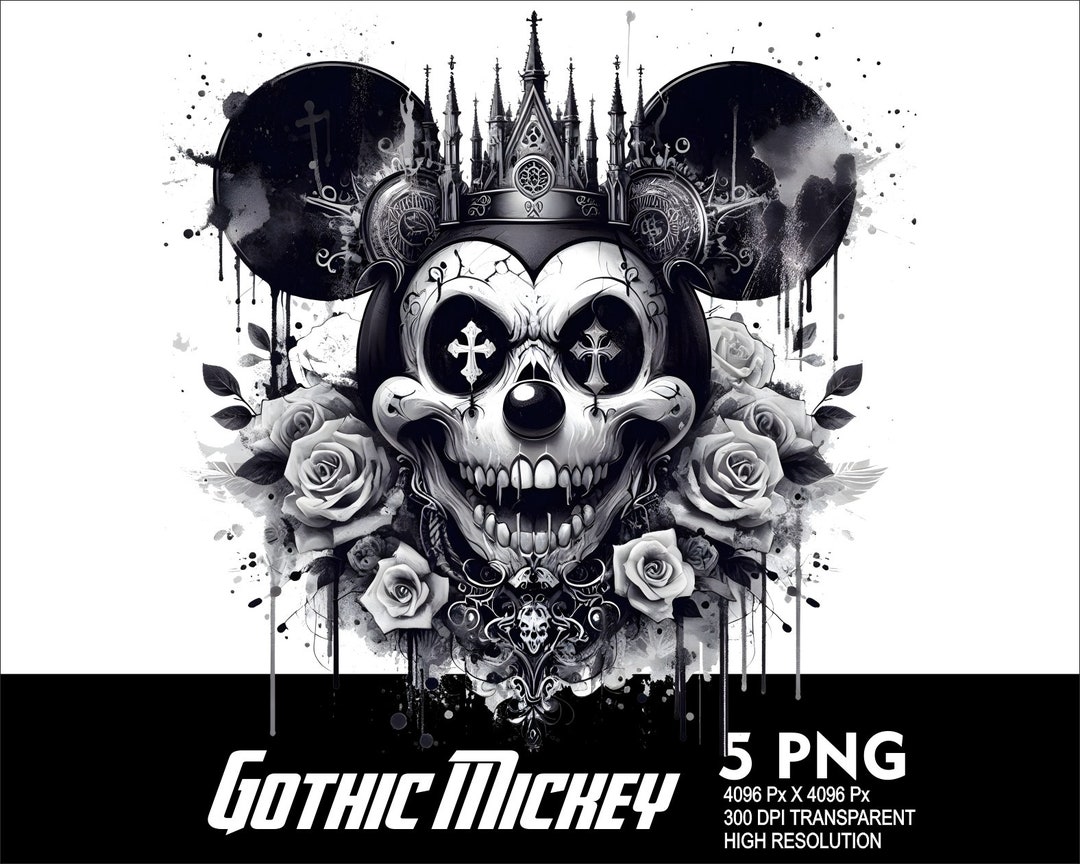5 PNG Gothic Mickey PNG Cute Dark Mouse Design Splash and Watercolor ...