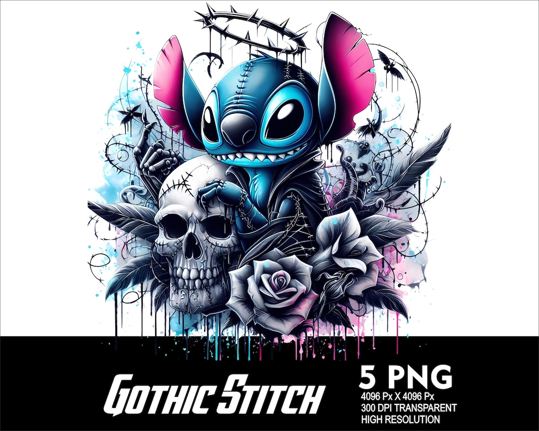 5 PNG Gothic Stitch PNG Dark Stitch Design Splash and Watercolor Transparent PNG Sublimation ...
