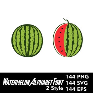 Watermelon Doodle Alphabet Watermelon Font SVG PNG Fruit Watermelon ...