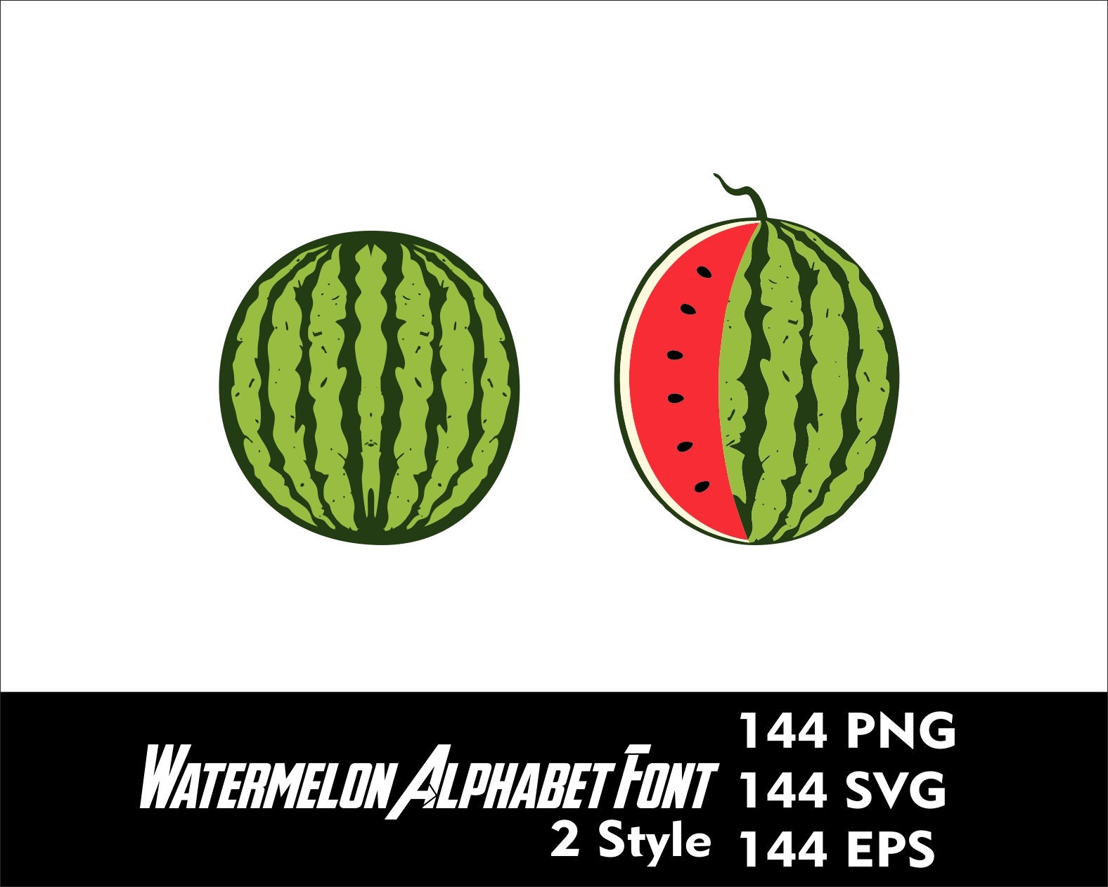 Watermelon Doodle Alphabet Watermelon Font SVG PNG Fruit Watermelon ...