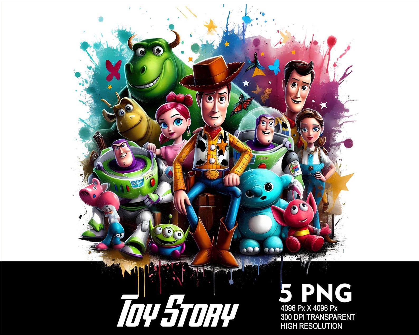 5 PNG Toy Story Heroes Splash and Watercolor Transparent PNG File for ...