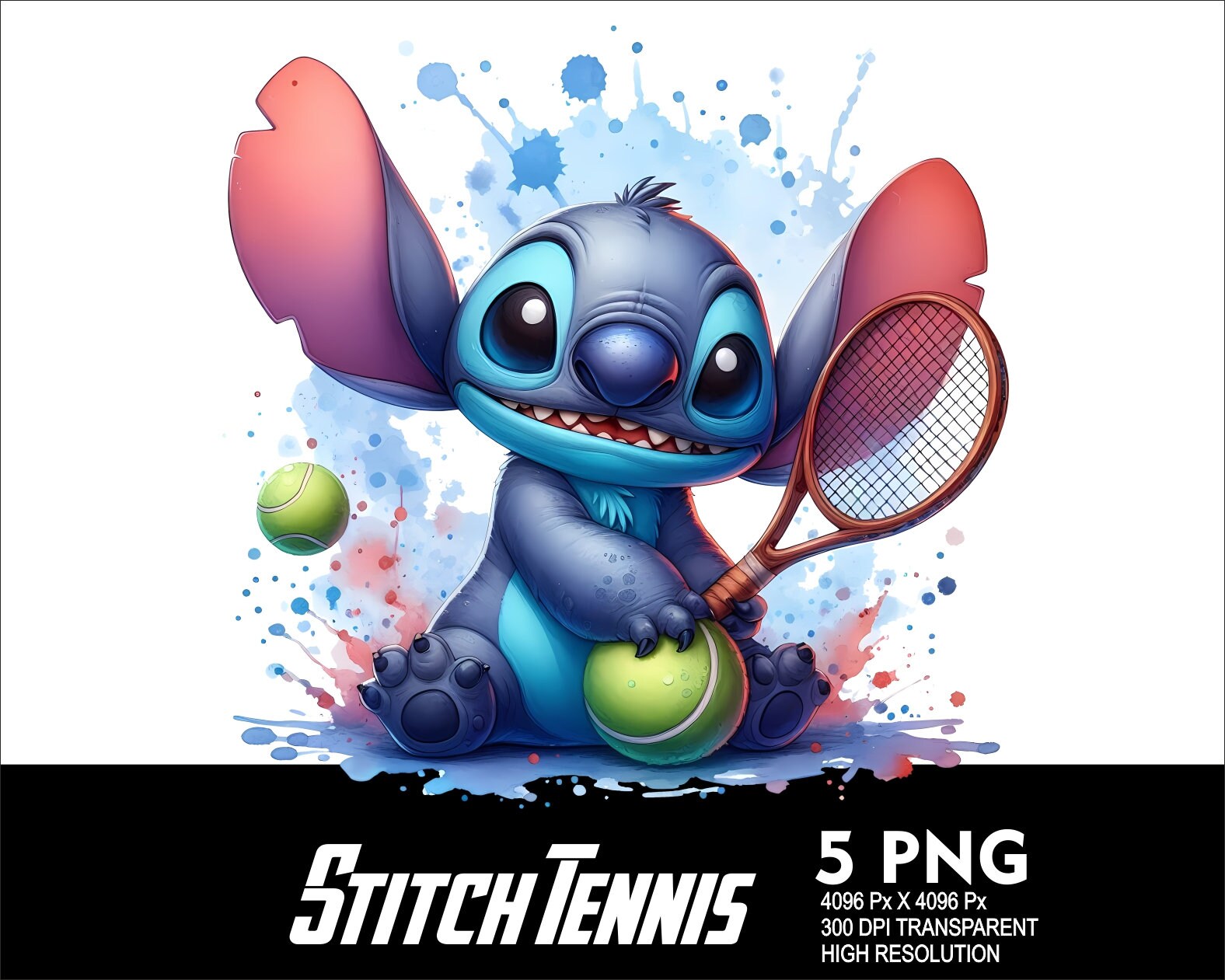 5 PNG Stitch Tennis Splash and Watercolor Transparent PNG File for ...