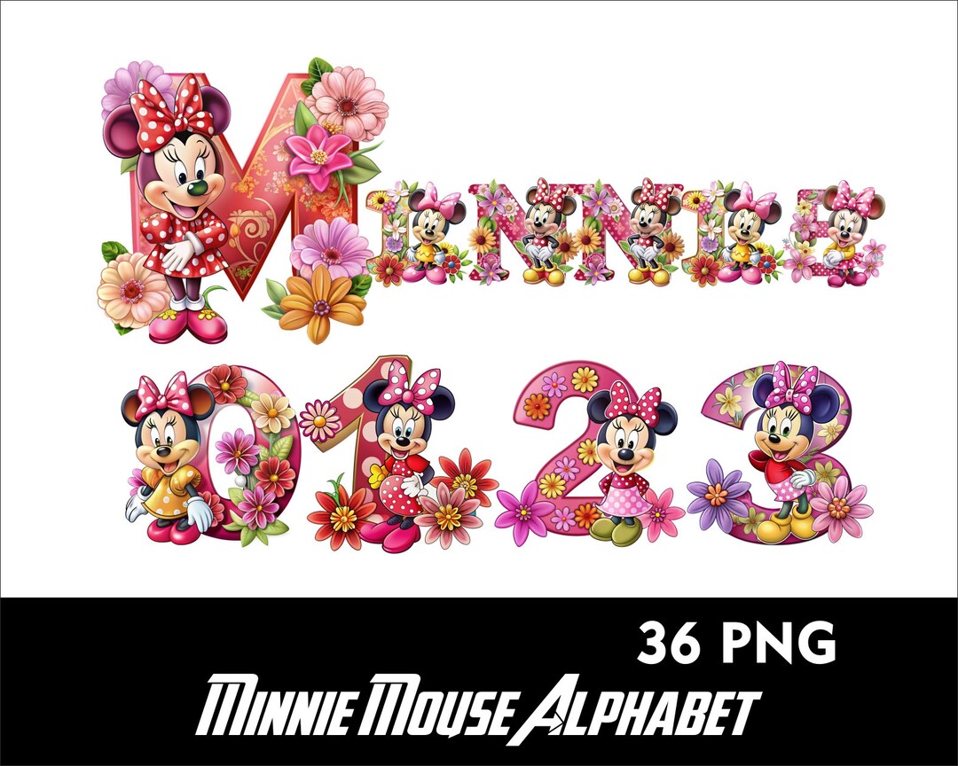 Minnie Alphabet Mouse Flower Font PNG Letters Girl Letters and Numbers ...