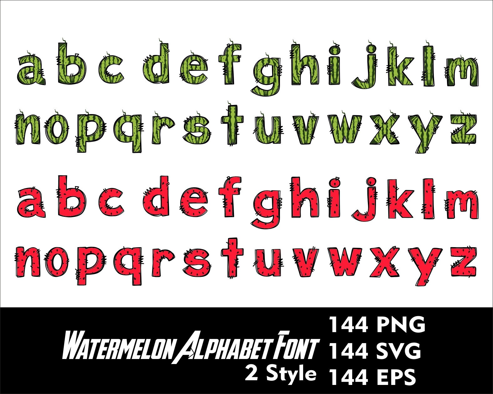 Watermelon Doodle Alphabet Watermelon Font SVG PNG Fruit Watermelon ...
