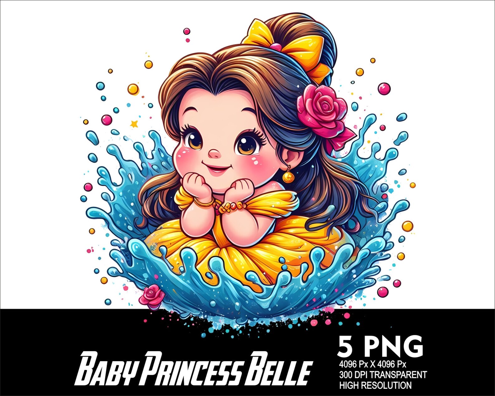 5 PNG Baby Princess Belle Splash Transparent PNG File for Sublimation ...