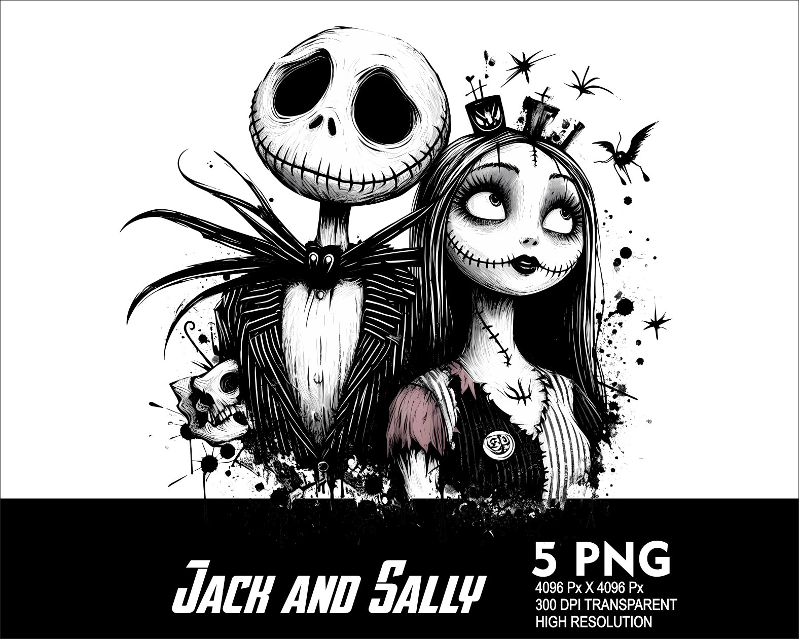 5 PNG Jack and Sally Halloween Splash Transparent PNG File for ...
