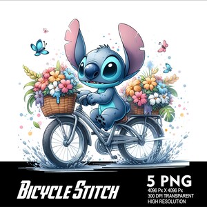5 PNG Bicycle Flowers Stitch Splash and Watercolor Transparent PNG File ...
