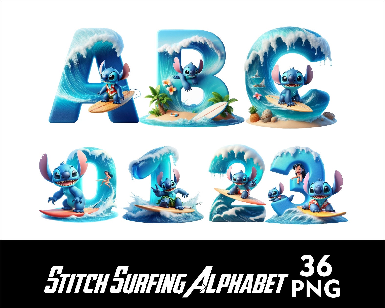 Stitch is Surfing Alphabet Stitch Font PNG Hawaii Surf Font and Numbers ...