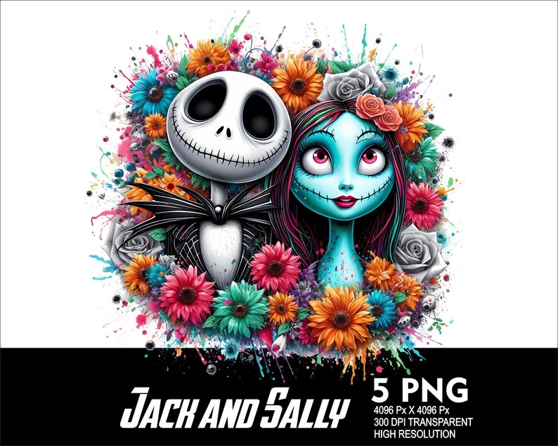 5 PNG Jack and Sally Flowers Splash Transparent PNG File for ...