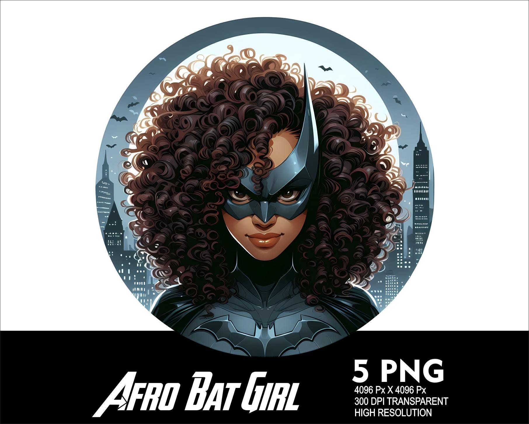 5 PNG Afro Woman Hero Bat Girl Design Transparent PNG File for ...