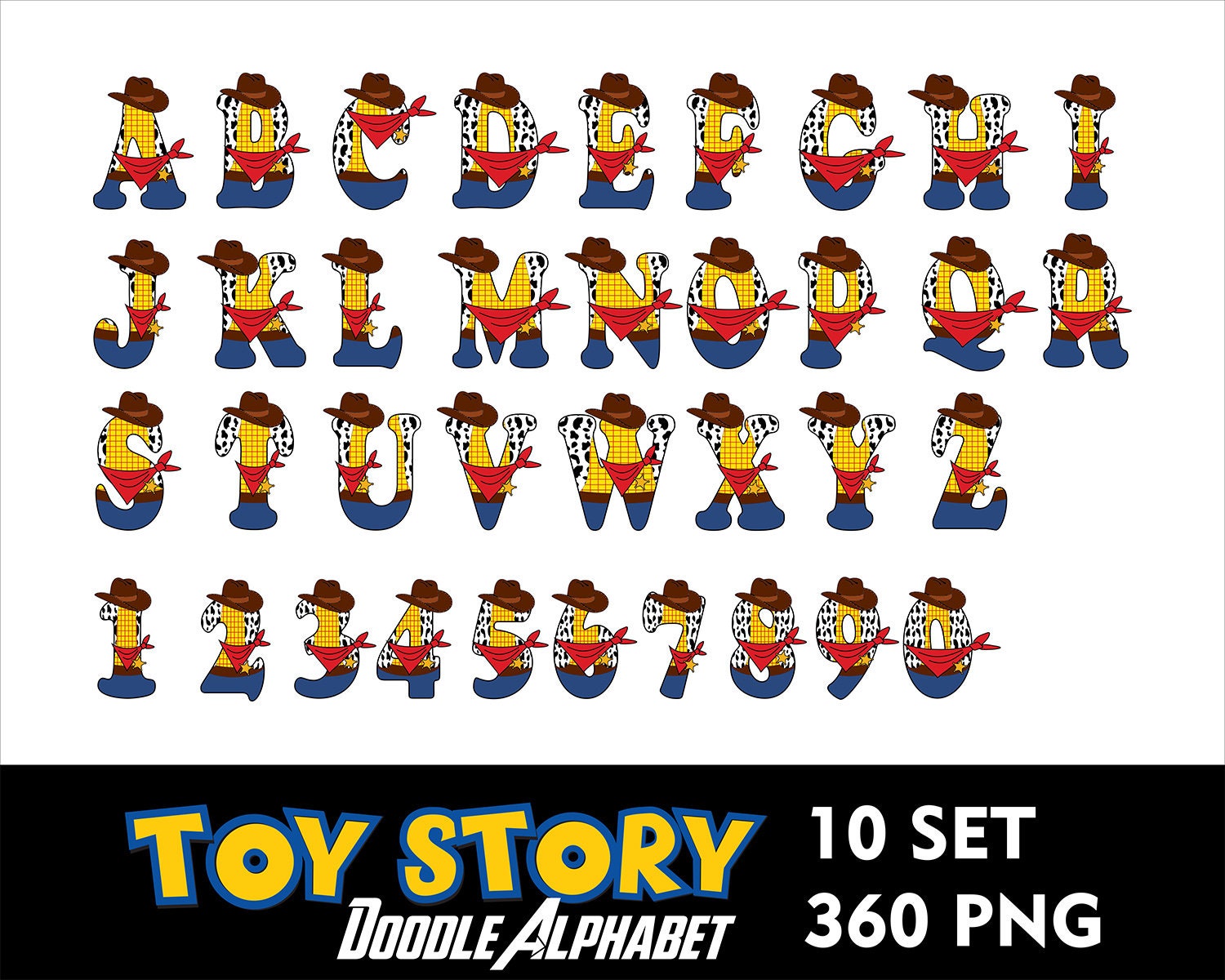 Toy Story Alphabet Letter 10 Set Bundle Toys Story Doodle Font Png ...