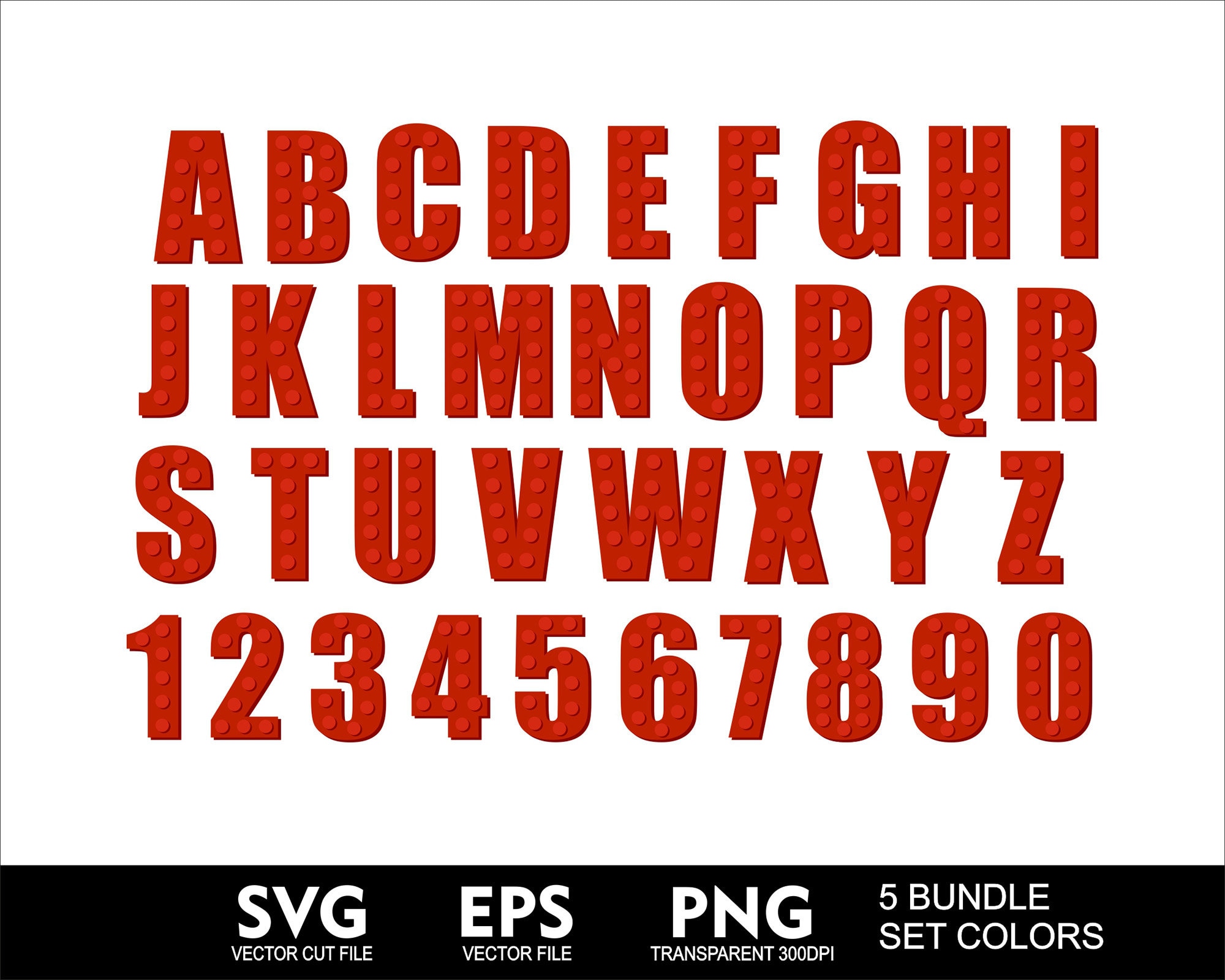 Bundle Bricks Font LEG Puzzle Font 5 Full Colors Set Brick Font Brick ...