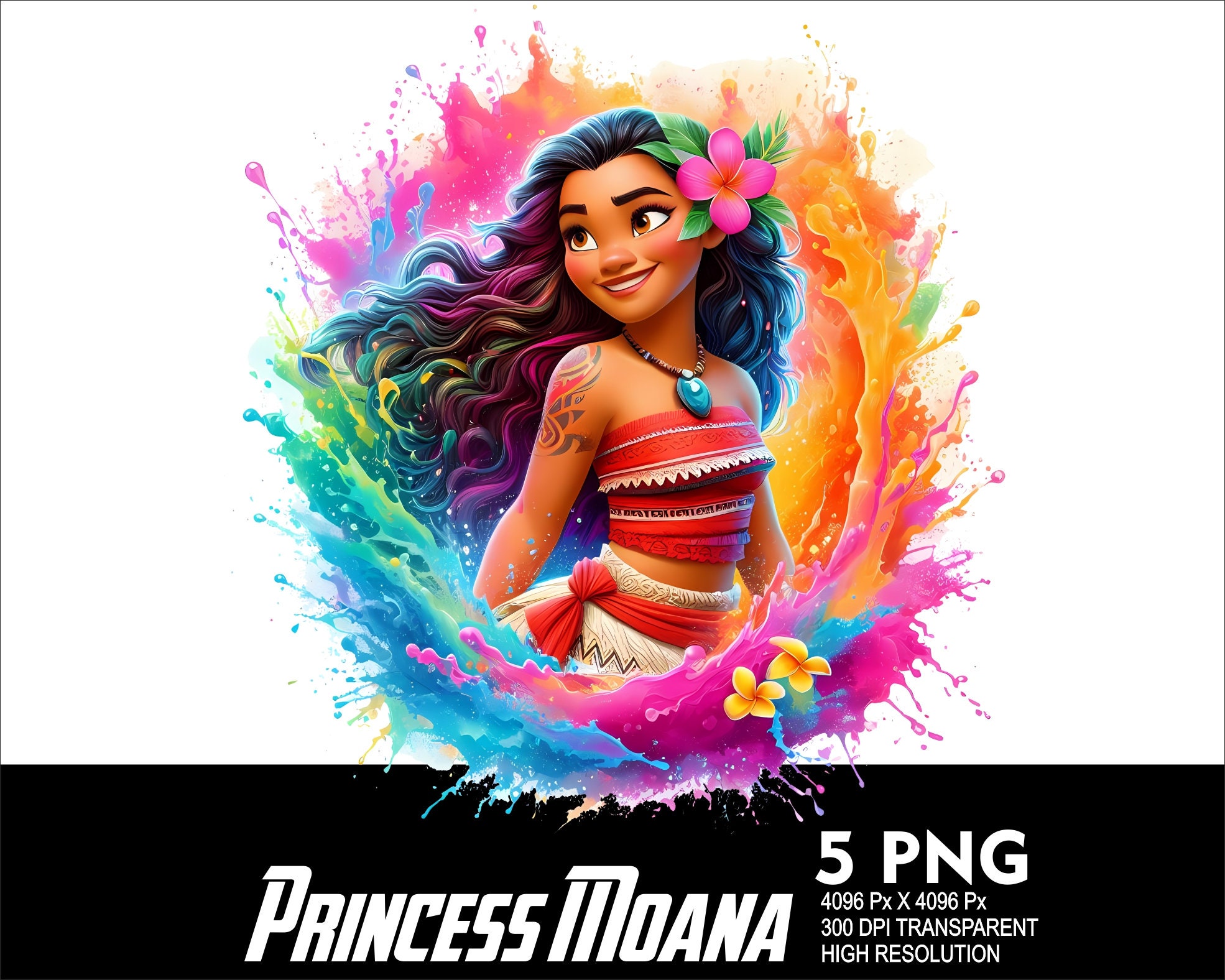 5 PNG Princess Moana Splash and Watercolor Transparent PNG File for ...