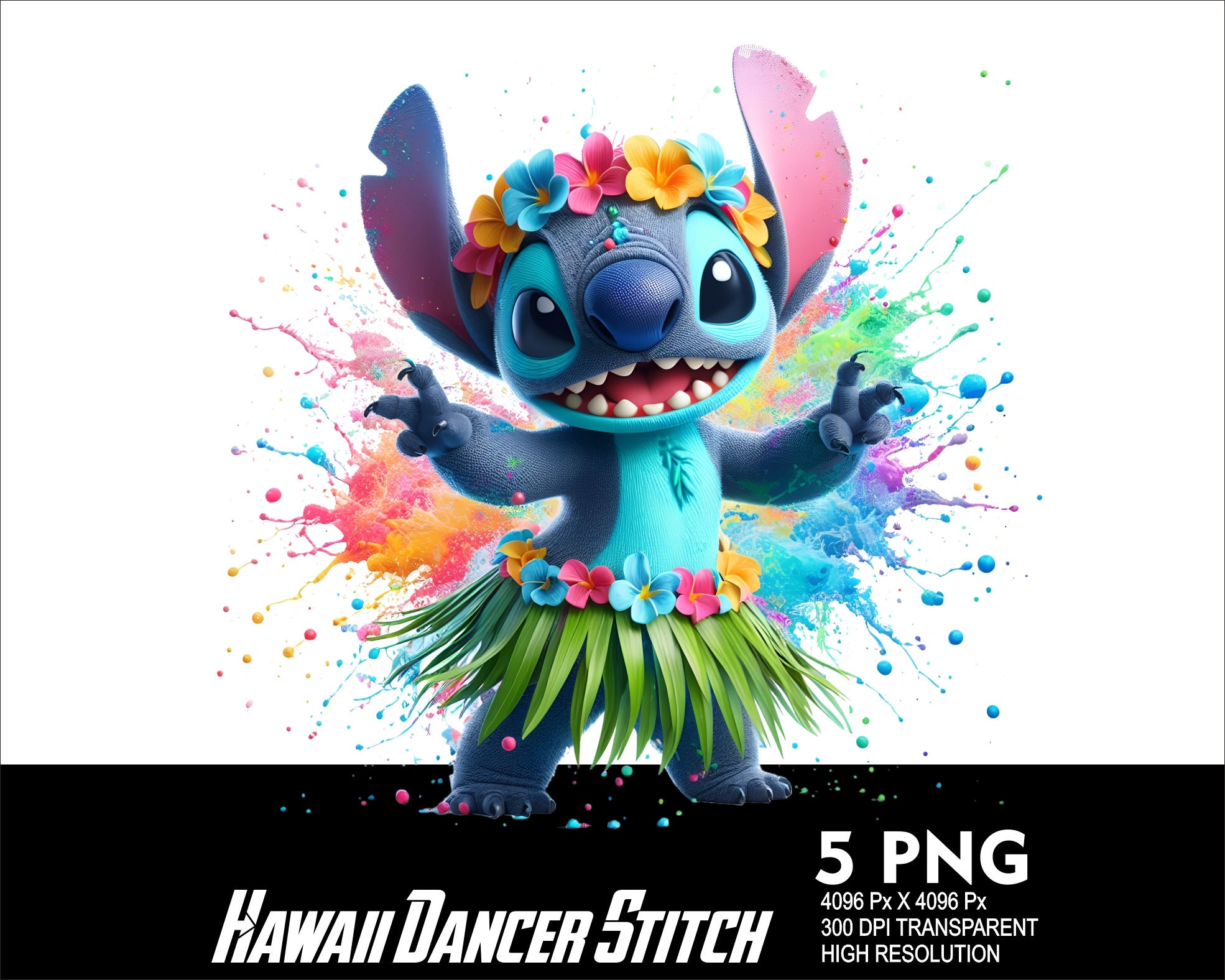 5 PNG Hawaii Dancer Stitch Splash and Watercolor Transparent PNG File ...