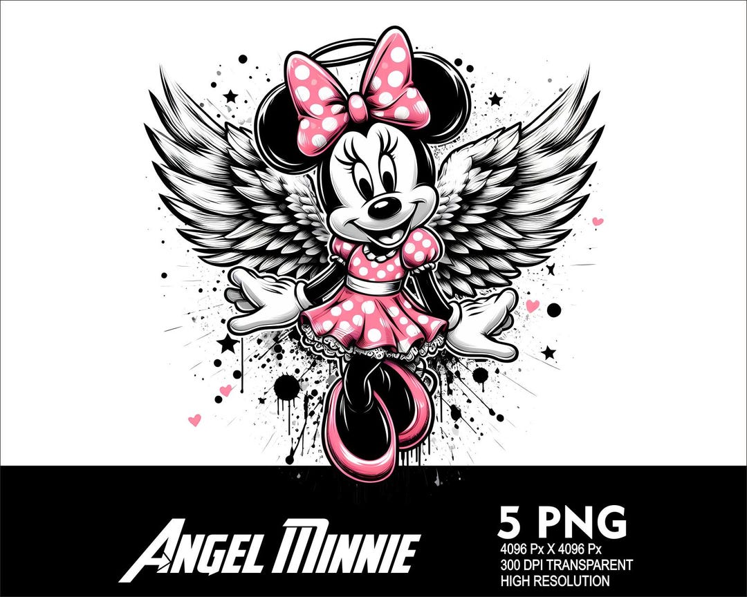 5 PNG Angel Minnie Girl Splash and Watercolor Transparent PNG File for ...