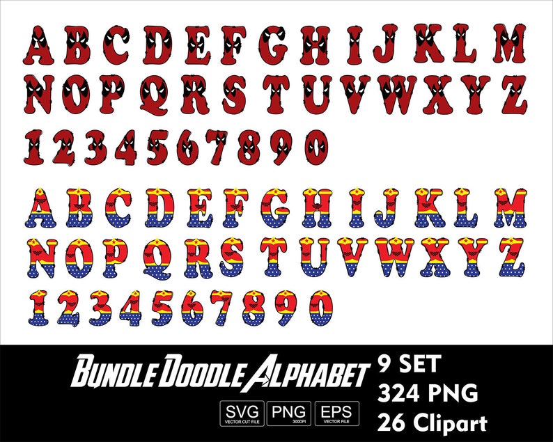 Superhero Alphabet Svg Png Bundle 9set Avanger Super Hero Letters Super ...