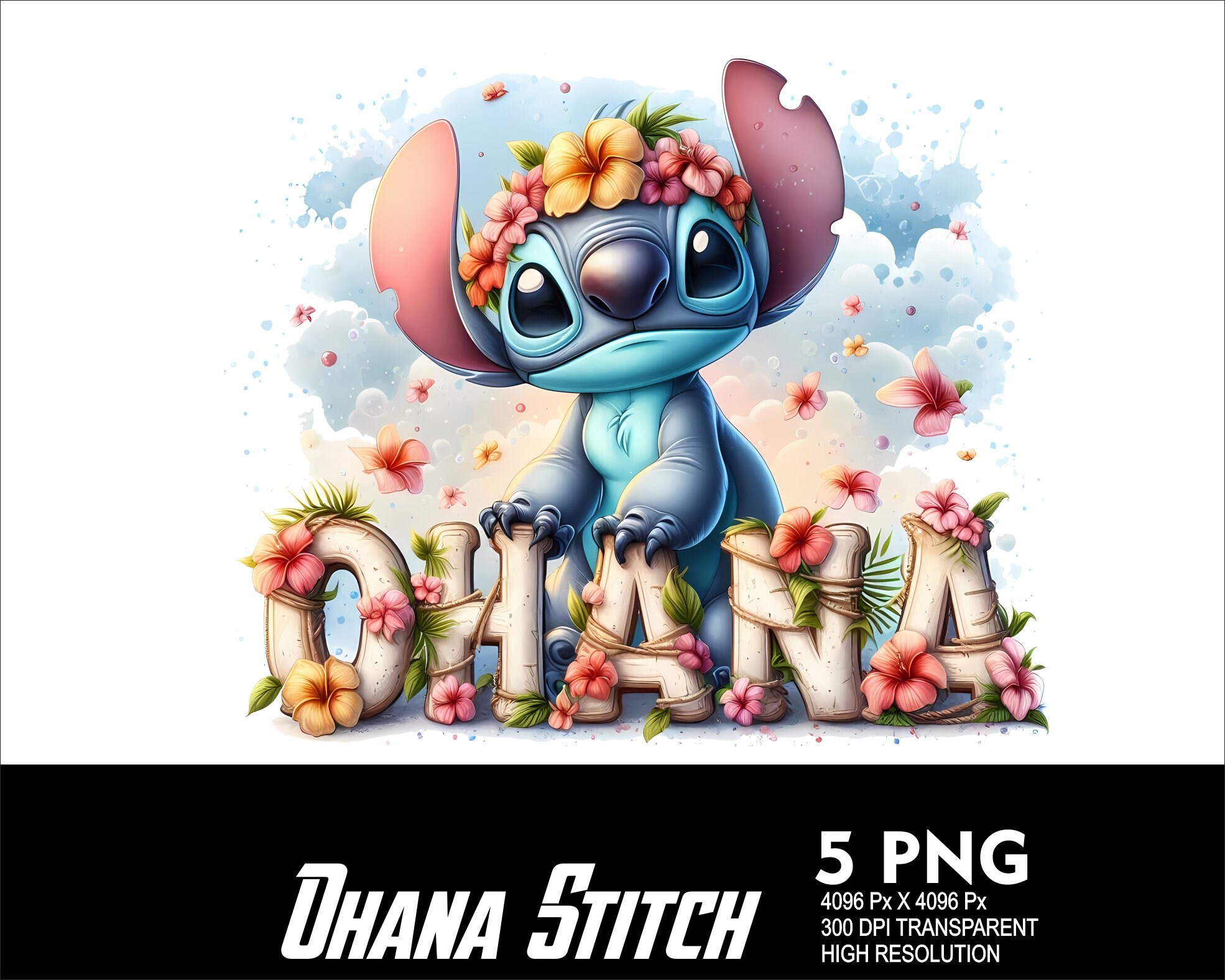 5 PNG Ohana Stitch Splash and Watercolor Transparent PNG File for ...