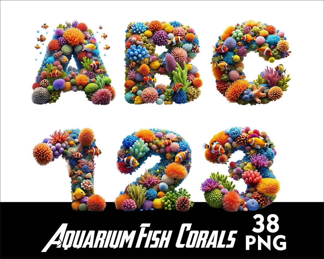 Aquarium Fish Alphabet Png Fish Corals Font Png Alphabet PNG Fish Font ...