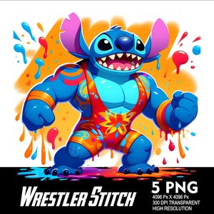 5 PNG Wrestler Stitch Splash and Watercolor Transparent PNG File for ...