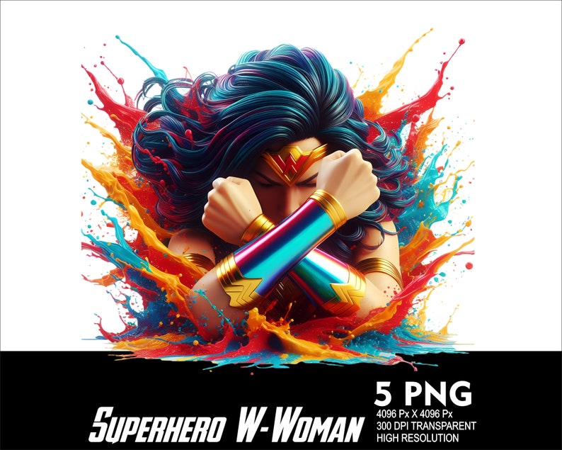 5 PNG W-woman Female Hero Splash and Watercolor Transparent PNG File ...