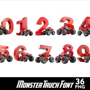Monster Truck Red Alphabet Font PNG Monster Truck Letters and Numbers ...