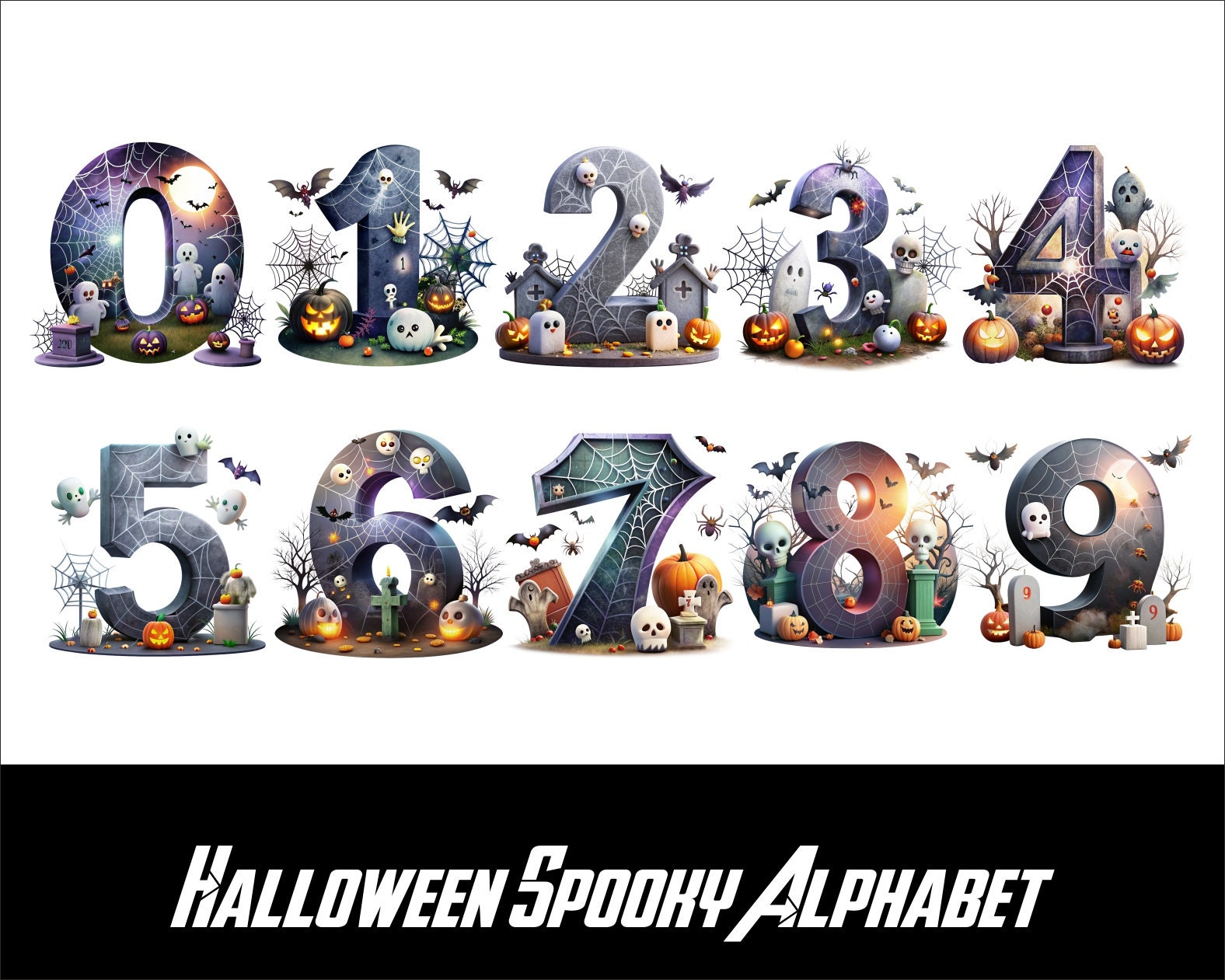Halloween Spooky Alphabet Font PNG Spooky Letters and Numbers for ...