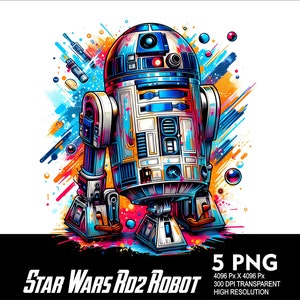 5 PNG Starwars RD2 Robot Splash and Watercolor Transparent Png File for ...