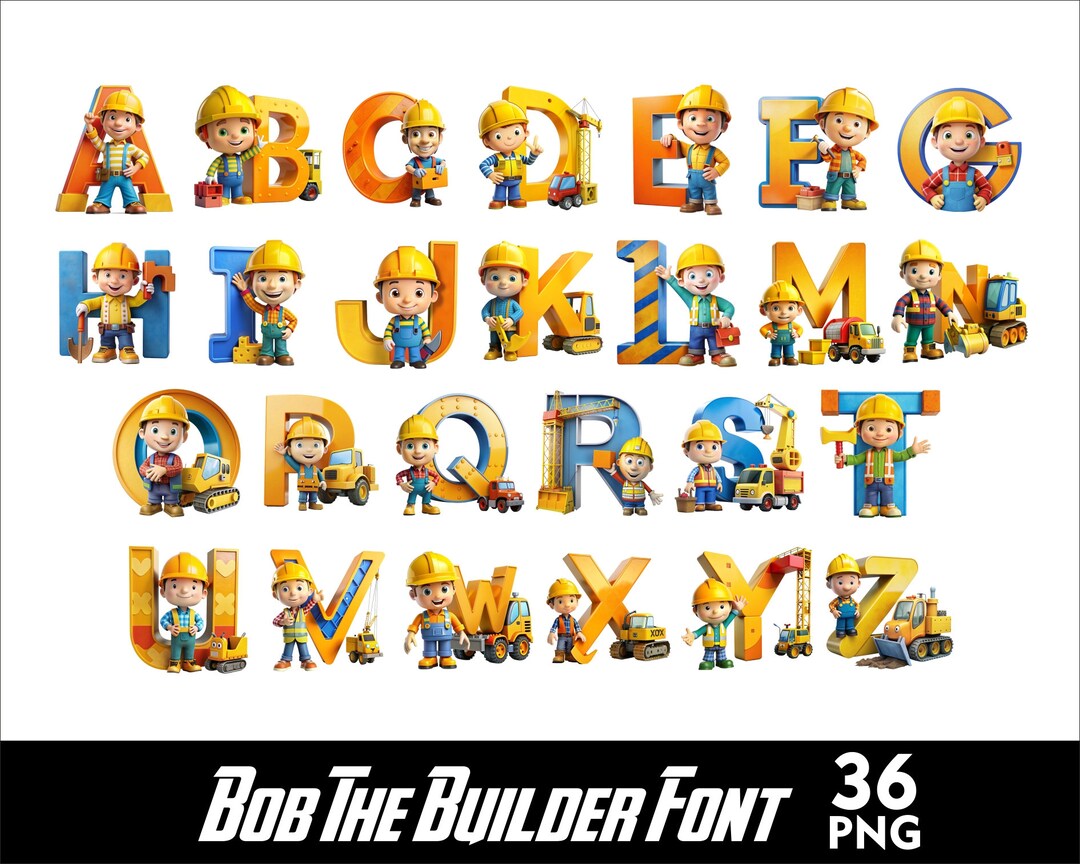 Kids Bulder Alphabet Font PNG Bob Letters and Numbers for Sublimation ...