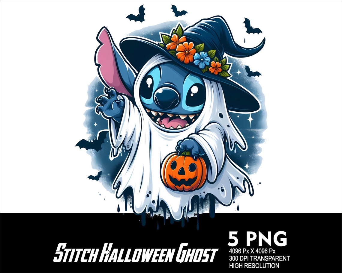 5 PNG Halloween Stitch Ghost Splash Transparent PNG File for ...