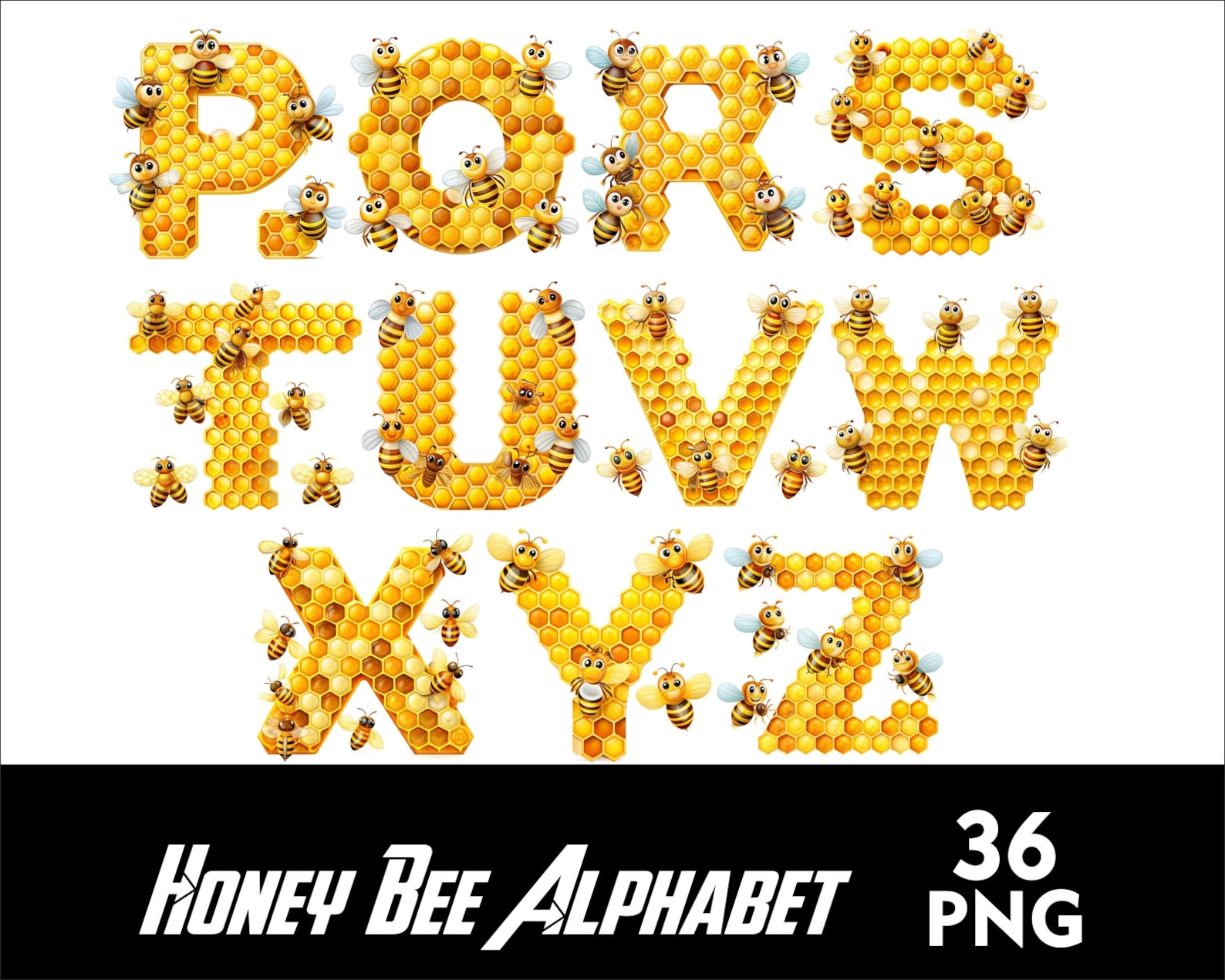 Honey Bee Alphabet Kids Alphabet Png Cute Bee Letters Birthday Alphabet ...