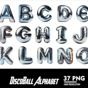 Disco Alphabet Disco Ball Font PNG Letters Party Font Disco Letters and ...