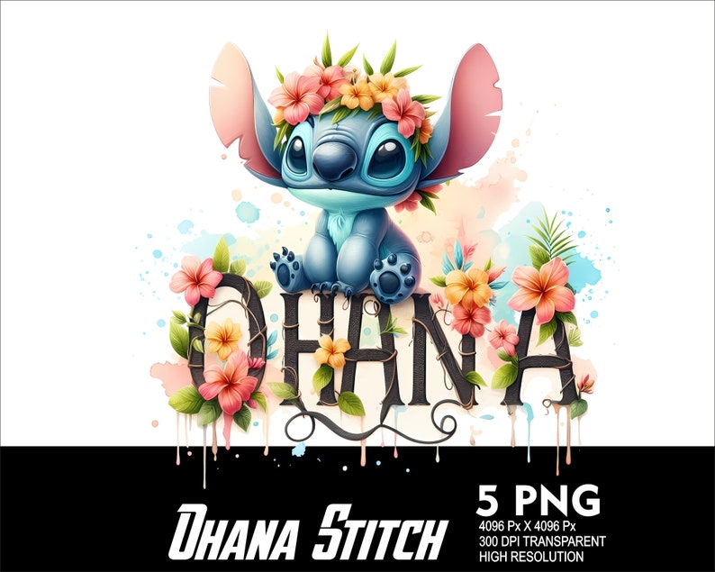 5 PNG Ohana Stitch Splash and Watercolor Transparent PNG File for ...