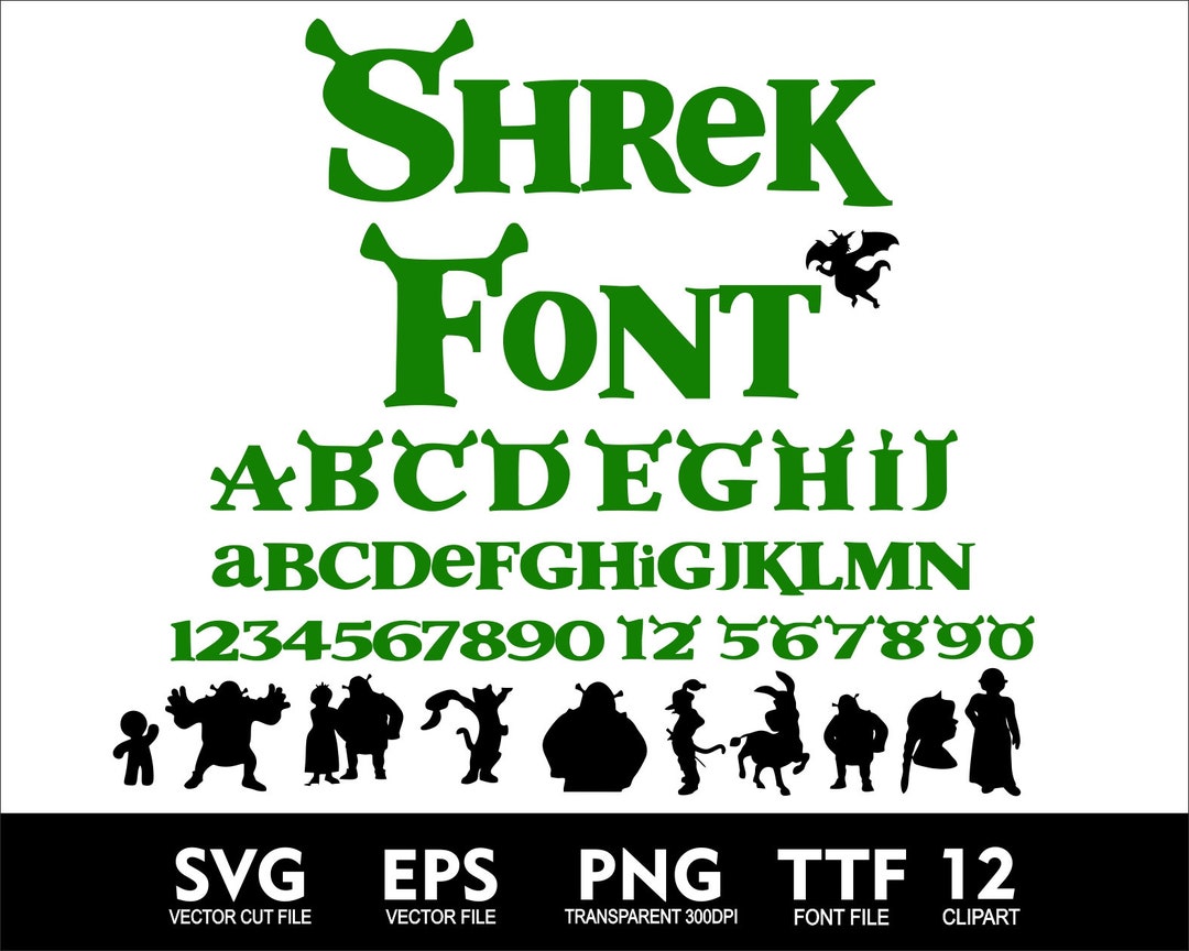 Cartoon Shrek Alphabet Shrek Font and SVG Clipart for Cricut Shrek ...