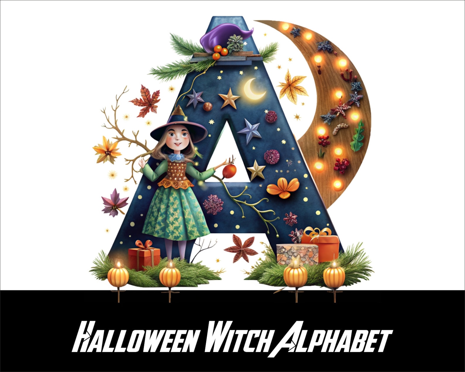 Halloween Witch Alphabet Font PNG Spooky Letters and Numbers for ...