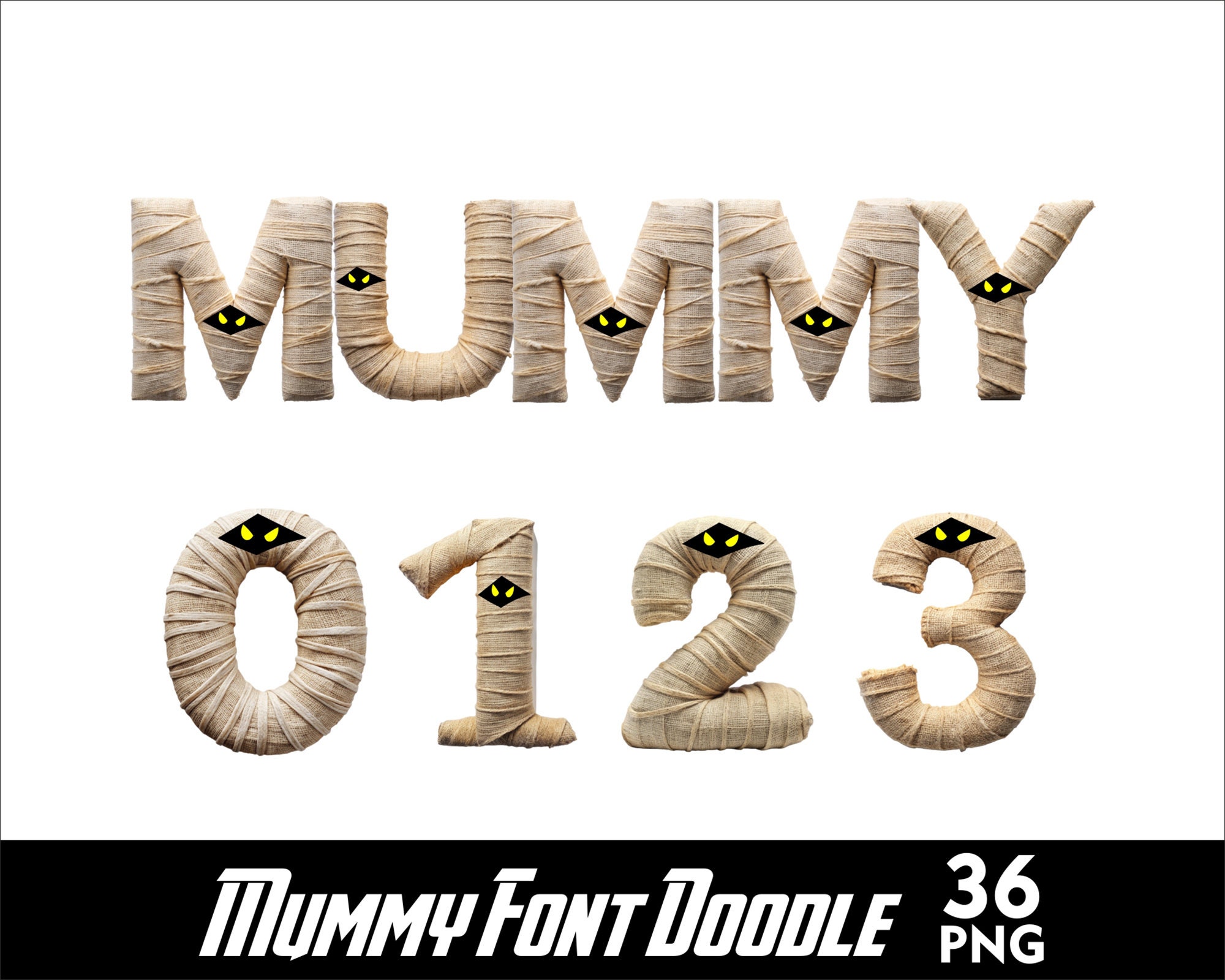Halloween Mummy Alphabet 3d Font PNG Letters Mummy Letters and Numbers ...