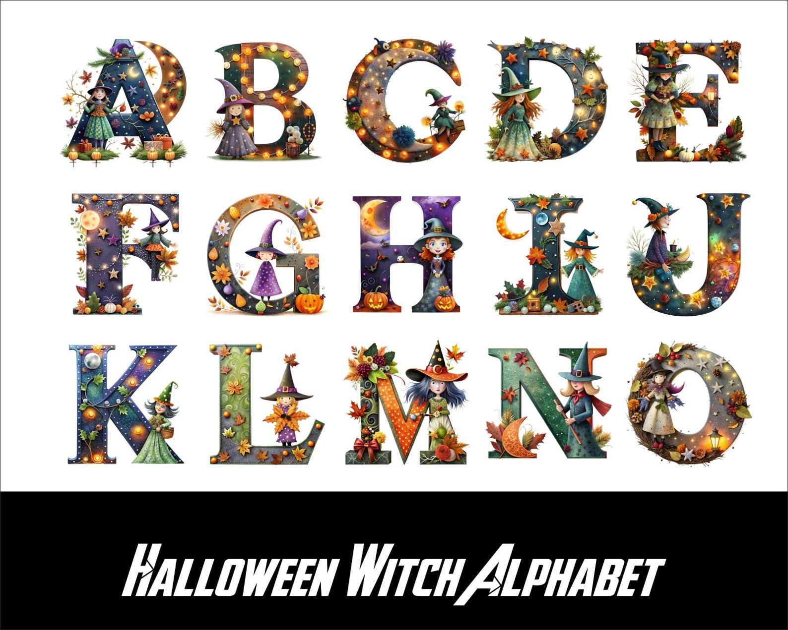 Halloween Witch Alphabet Font PNG Spooky Letters and Numbers for ...