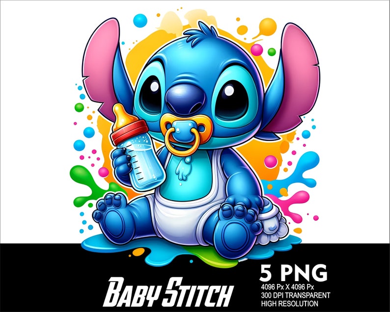 5 PNG Baby Stitch Blue Splash y acuarela Archivo PNG transparente para ...