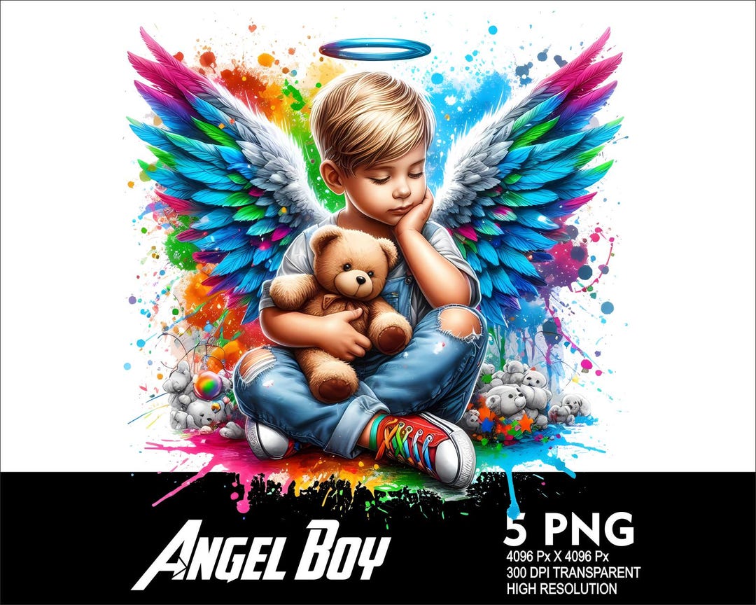 5 PNG Angel Wing Boy Splash and Watercolor Transparent PNG File for ...