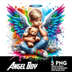 5 PNG Angel Wing Boy Splash and Watercolor Transparent PNG File for ...