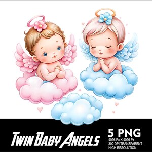 5 PNG Baby Twin Angels Splash and Watercolor Transparent PNG File for ...