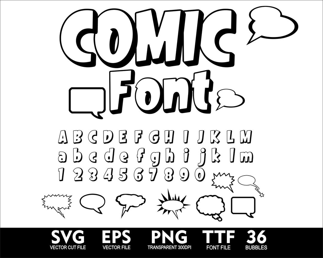 Comic Font Svg Cartoon Alphabet and Bubbles Clipart SVG for Cricut ...