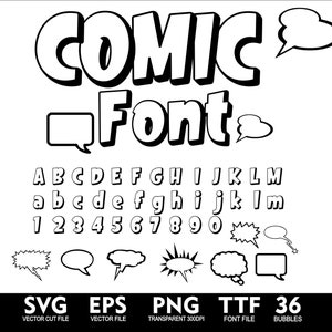 Comic Font Svg Cartoon Alphabet and Bubbles Clipart SVG for Cricut ...