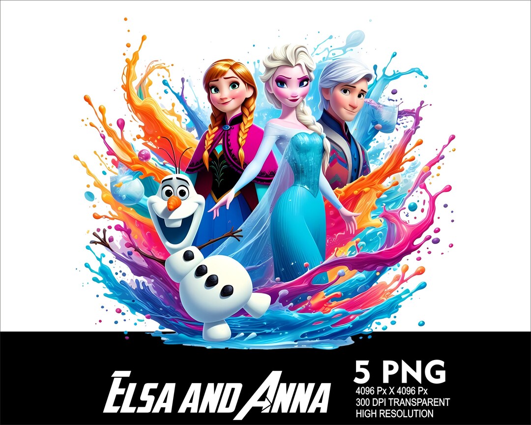 5 PNG Princess Elsa Anna Splash and Watercolor Transparent PNG File for ...