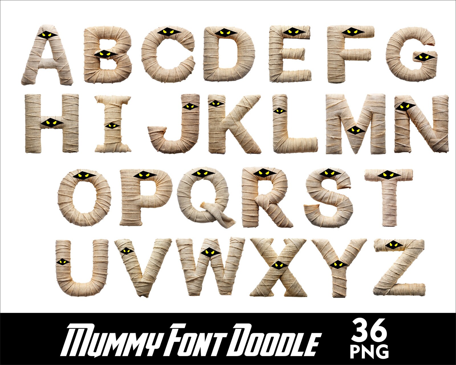 Halloween Mummy Alphabet 3d Font PNG Letters Mummy Letters and Numbers ...